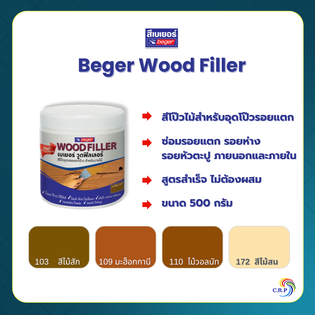 เบเยอร์ วูดฟิลเลอร์ สีโป๊วไม้ สำหรับอุดรอยแตกและรอยหัวตะปู โป๊วร่องไม้ ...