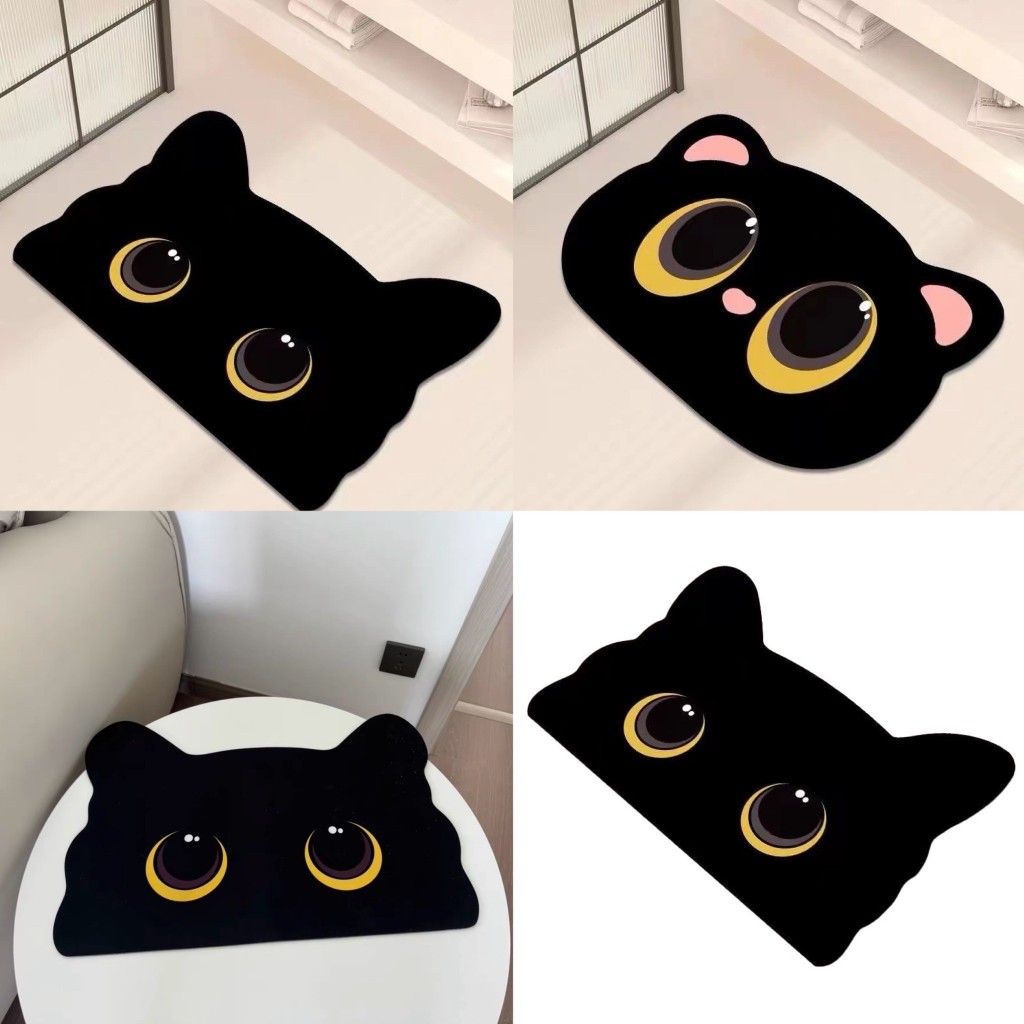 พร้อมส่ง🐈‍⬛พรมแห้งไว พรมกันลื่นหน้าน้องแมวดำ พรมห้องน้ำ cat face rug ...