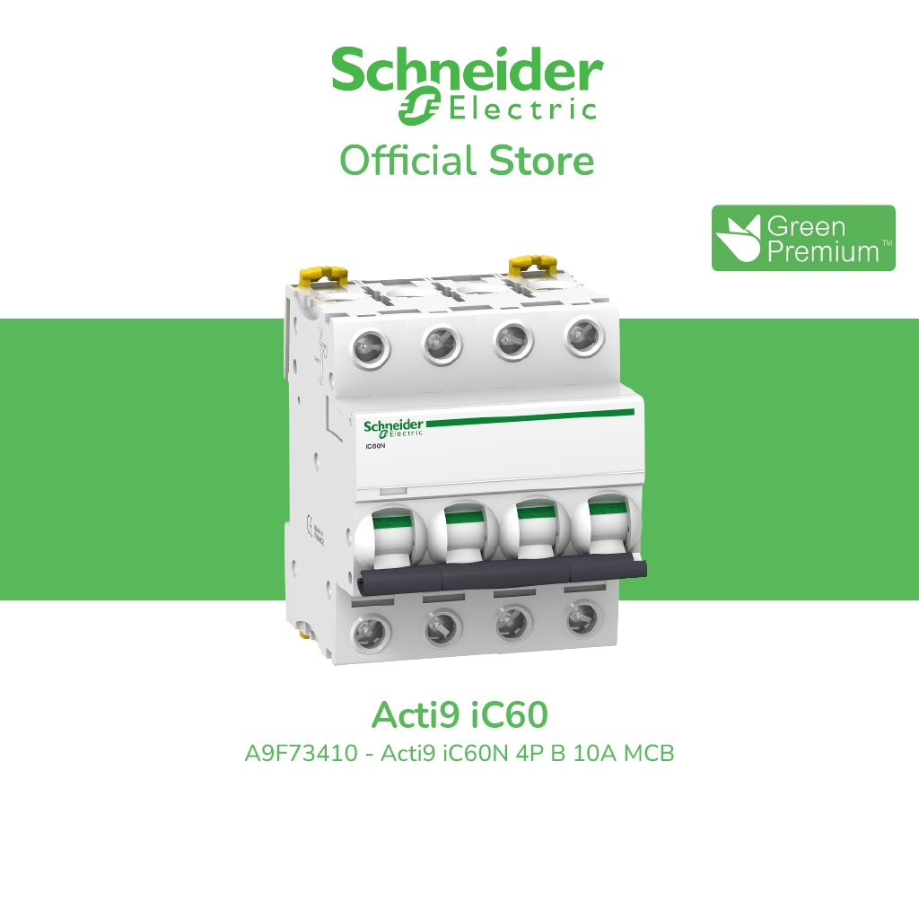 Schneider Electric มินิเอเจอร์เซอร์กิตเบรกเกอร์, Acti9 iC60N ,4P,10 A,Curve B,6000 A (IEC 60898 ...