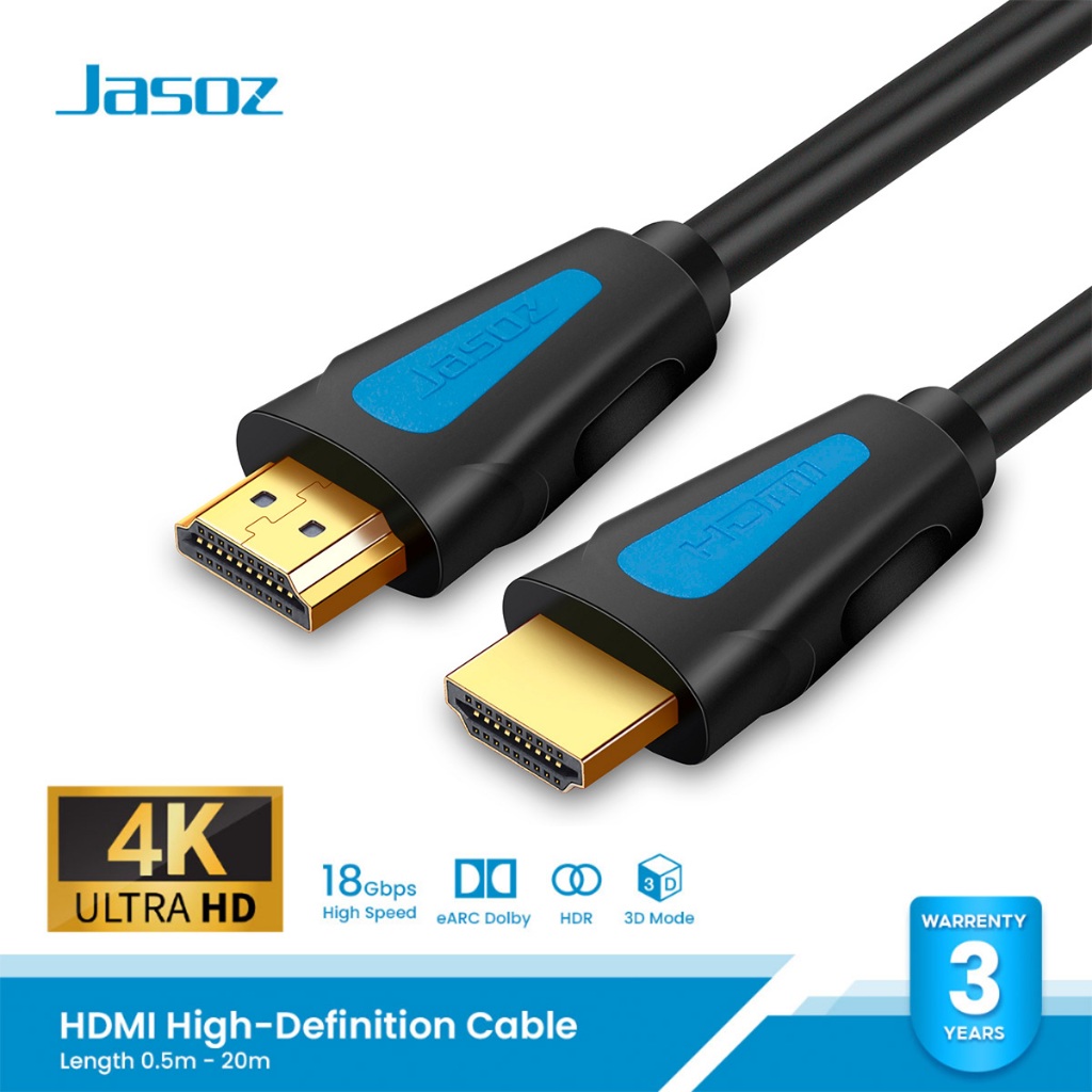 Jasoz สาย HDMI 2.0 Cable แท้ รุ่น A118 ความยาว 0.5 -10m ความละเอียดสูง 4K Untra HD Screen ...