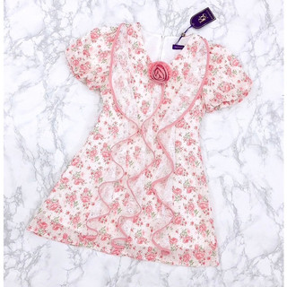 สีชมพู (มี 3XL) Lotte Rose Dress เดรสสั้นพิมพ์ลายดอกไม้ แขนตุ๊กตาสั้น ...