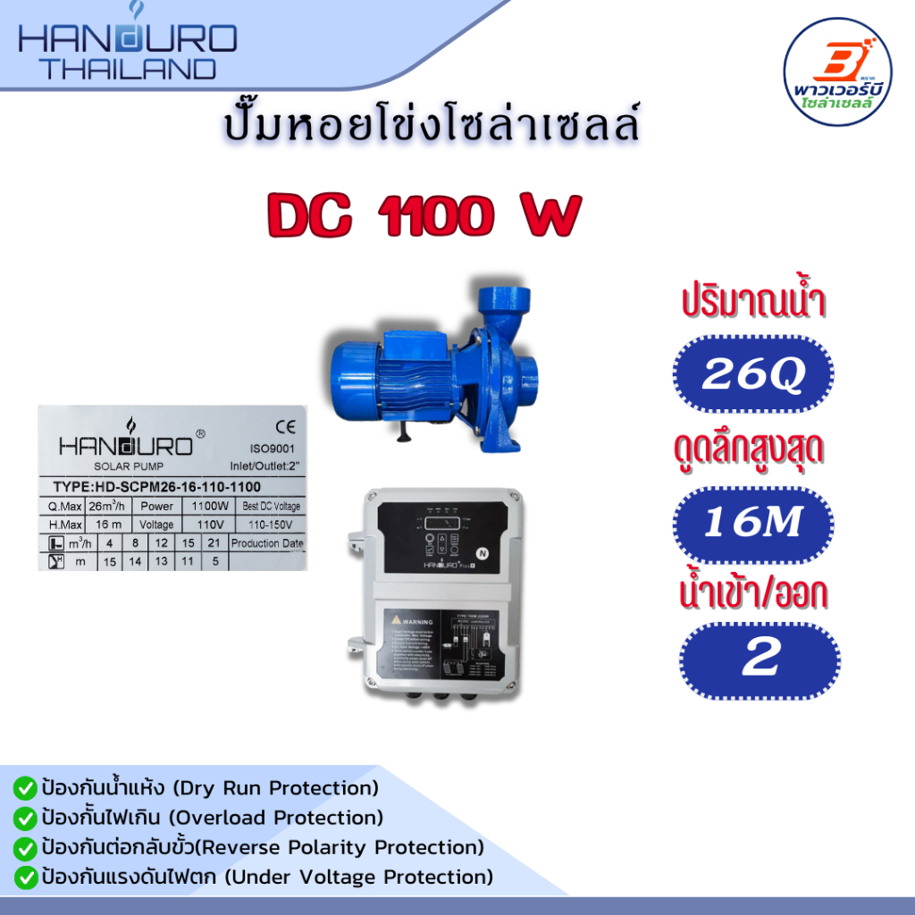 ปั๊มหหอยโข่งโซล่เซล์ DC Handuro 1100w 1500w | Shopee Thailand