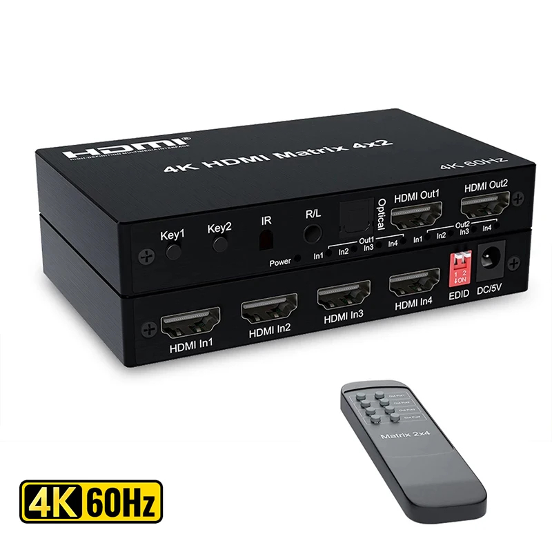 HDMI Matrix 4X2 Switch Splitter HIFI Matrix 4 in 2 out with Remote ...