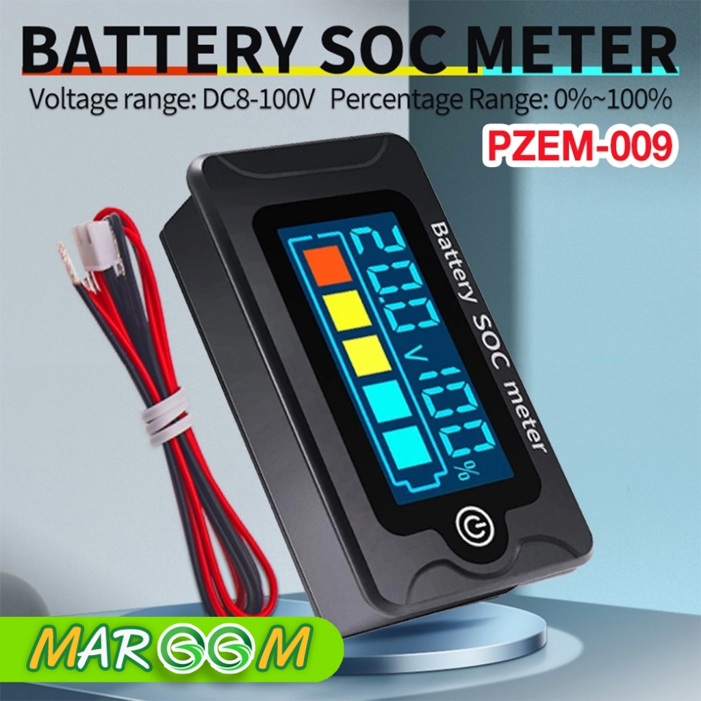 Battery Meter SOC PZEM-009 มิเตอร์วัดแบตเตอรี่ ไฟแสดงสถานะ หน้าจอ LCD โวลต์มิเตอร์ DC8-100V ...
