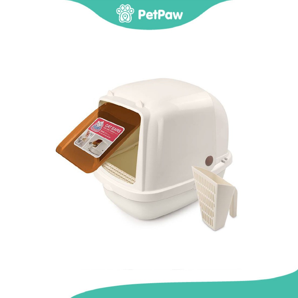 Catidea ห้องน้ำแมว รุ่น Cat Ears ห้องน้ำแมวแบบโดมพร้อมที่ตักทราย สีครีม ...