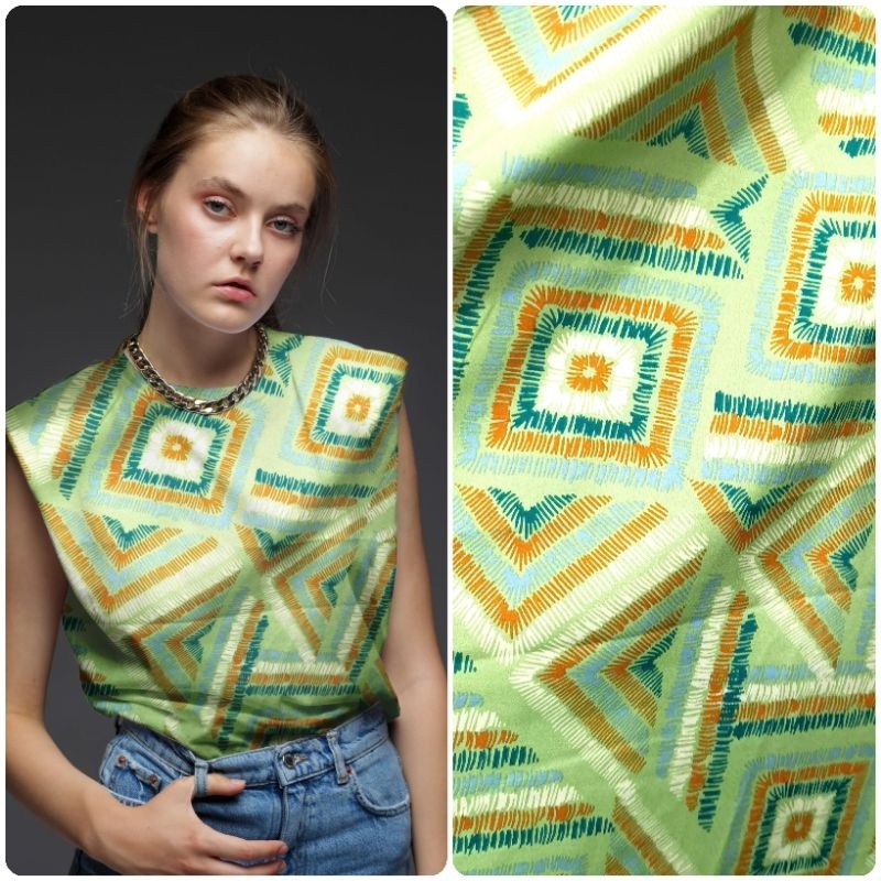 ไหมอิตาลี ผ้าเมตร ตัดเสื้อ ตัดเดรส แพทช์ สีสด เขียวมะนาว เรโทร คลาสสิค patchwork | Shopee Thailand