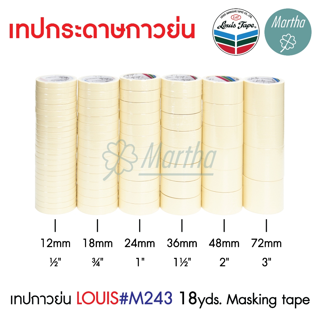 (1ม้วน) เทปย่น Louis Masking Tape M243 ยาว18หลา 1/2 3/4 1 1.5 2 3นิ้ว ...