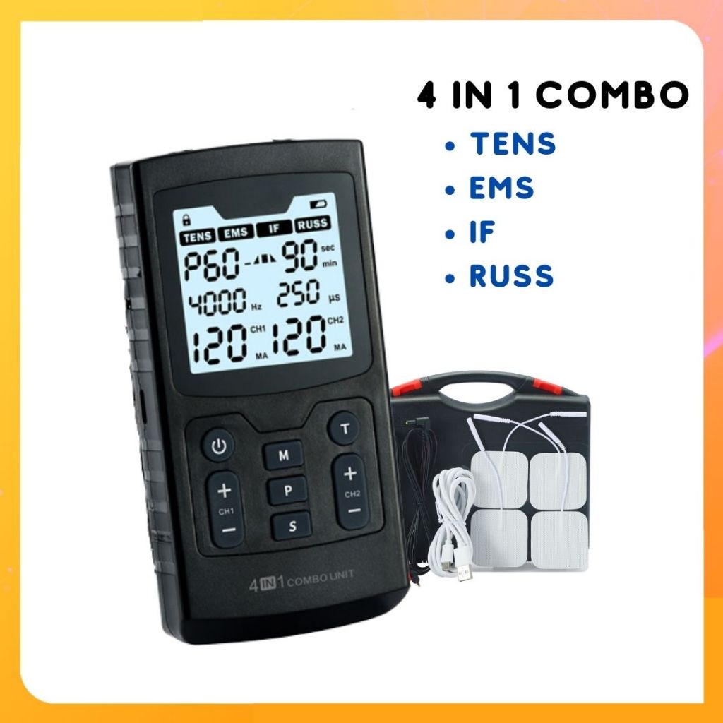 4 in 1 combo สีดำ : TENS+EMS+IF+RUSS 4 กระแสในเครื่องเดียว ชาร์จและใช้ถ่านได้ | Shopee Thailand