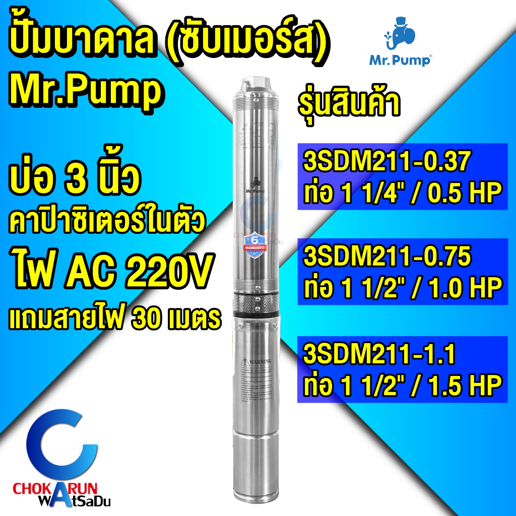 Mr.Pump ปั้มบาดาล มิสเตอร์ปั้ม [ สำหรับ บ่อ 3 นิ้ว ] [ ไฟบ้าน 220V ] - ซับเมอร์ส | Shopee Thailand
