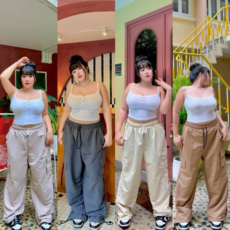 Linn กางเกงคาร์โก้ กางเกงสาวอวบ เอว32-46นิ้ว | Shopee Thailand