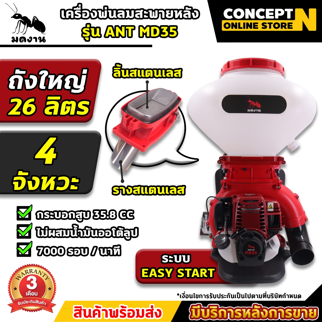 พ่นลม เครื่องพ่นลมสะพายหลัง รุ่น มดงาน ANT MD35 ขนาด 26 ลิตร 4 จังหวะ ...