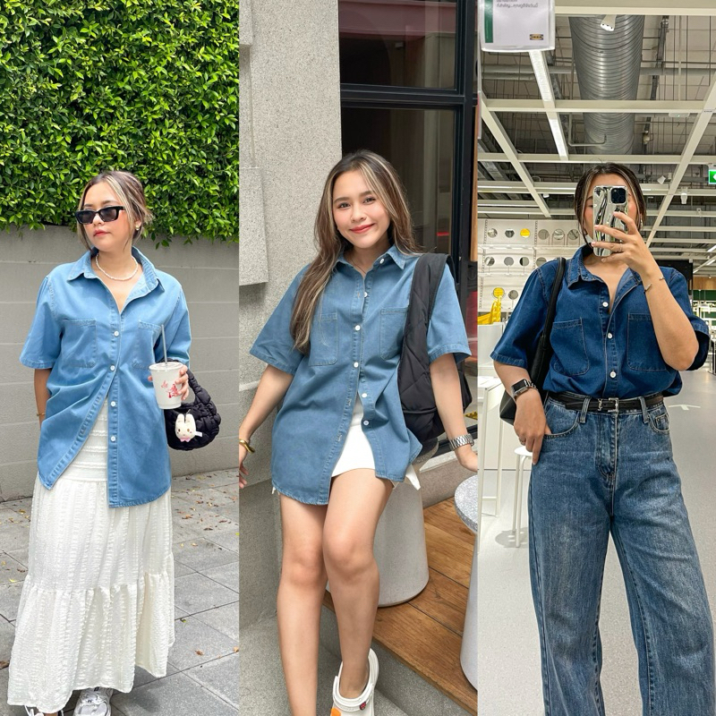 ( ลดสูงสุด 30% SHOPEE VIDEO ) SUMMERSTUFF - Denim Shirt เชิ้ตยีนส์ คอปก แขนสั้น | Shopee Thailand