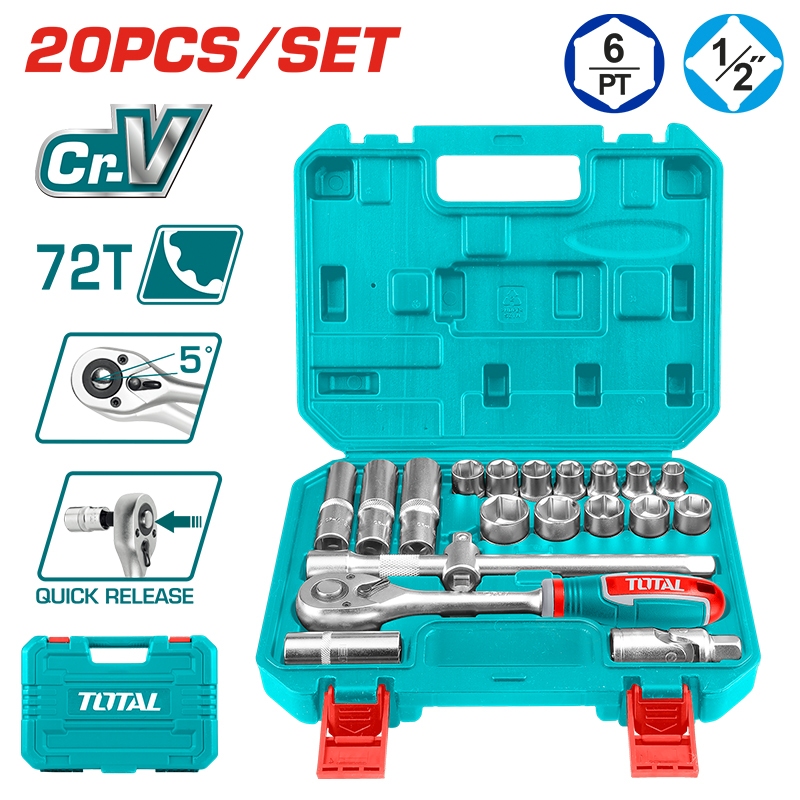 Total ชุดบ๊อกซ์ 1/2 นิ้ว 20 ชิ้นชุด รุ่น THT121201 ( 20 Pcs 1/2" socket ...