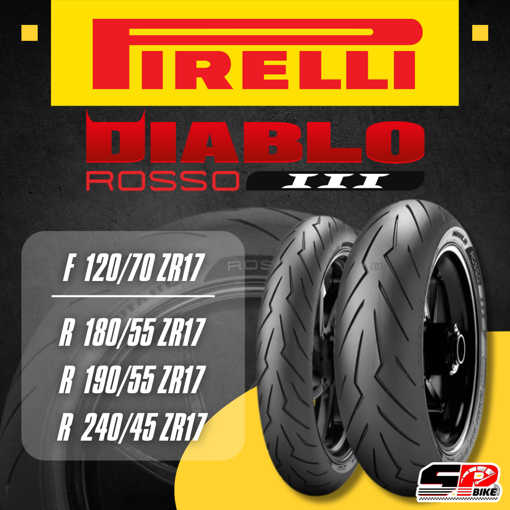 ยาง PIRELLI DIABLO ROSSO 3 ขอบ 17 รหัส / 120/70 ZR 17 (58W) / 180/55 ZR17 (73W) / 190/55 ZR17 ...