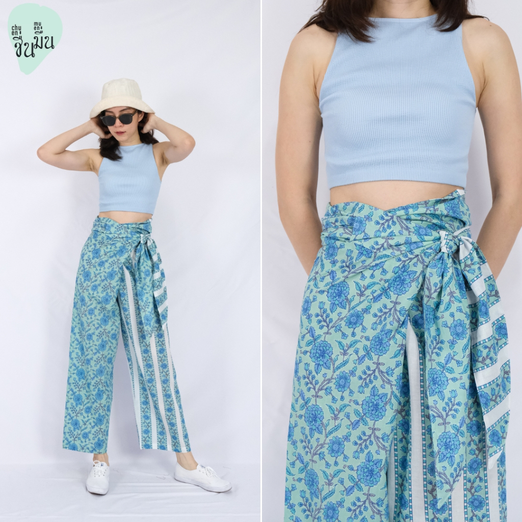 กางเกงขายาว Wrap Pants two colors made by indian cotton กางเกงเลผูกข้าง ...