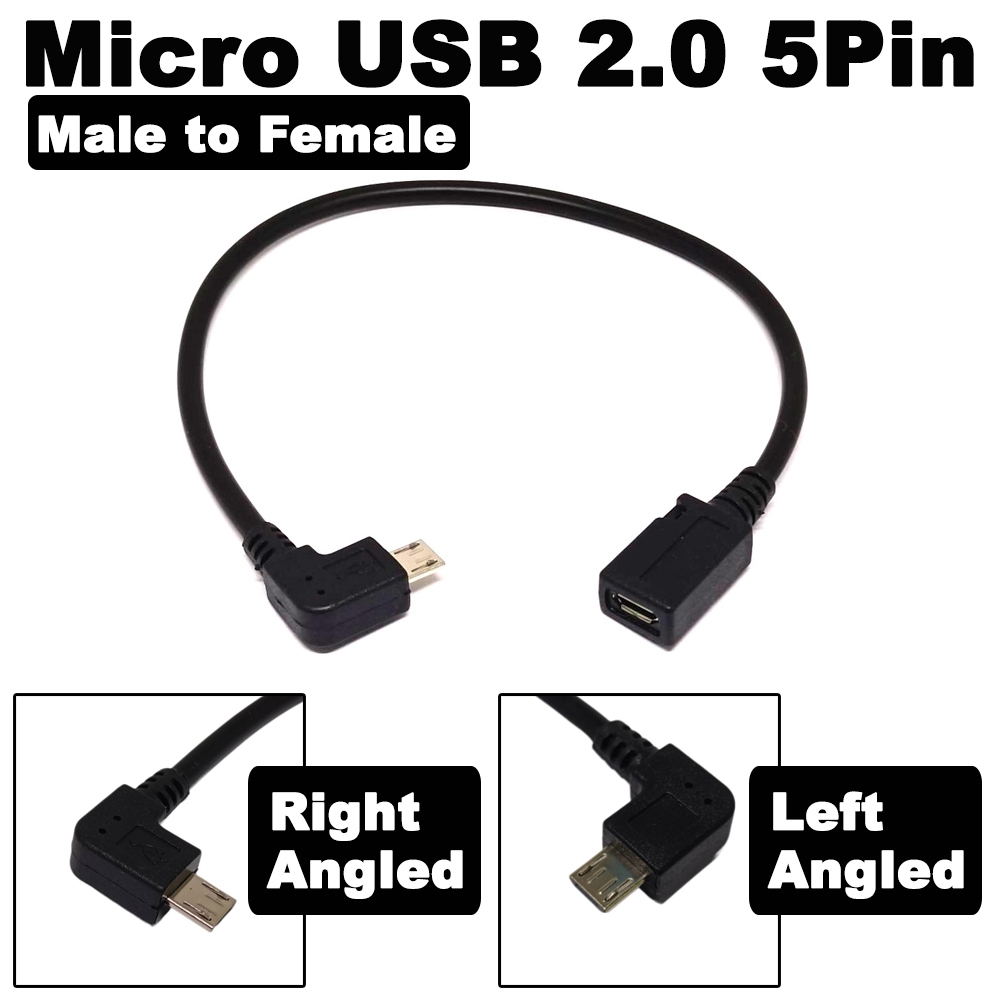 90 Degree Left / Right Angle Micro USB 5Pin Male to Female M/F ...