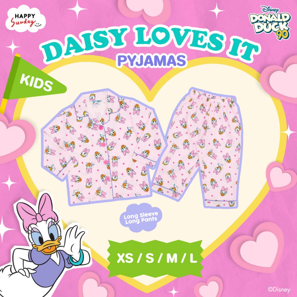 [KIDS SIZE] DAISY LOVES IT PYJAMAS | ชุดนอนลายเดซี่ดั๊กสีชมพู | Shopee ...