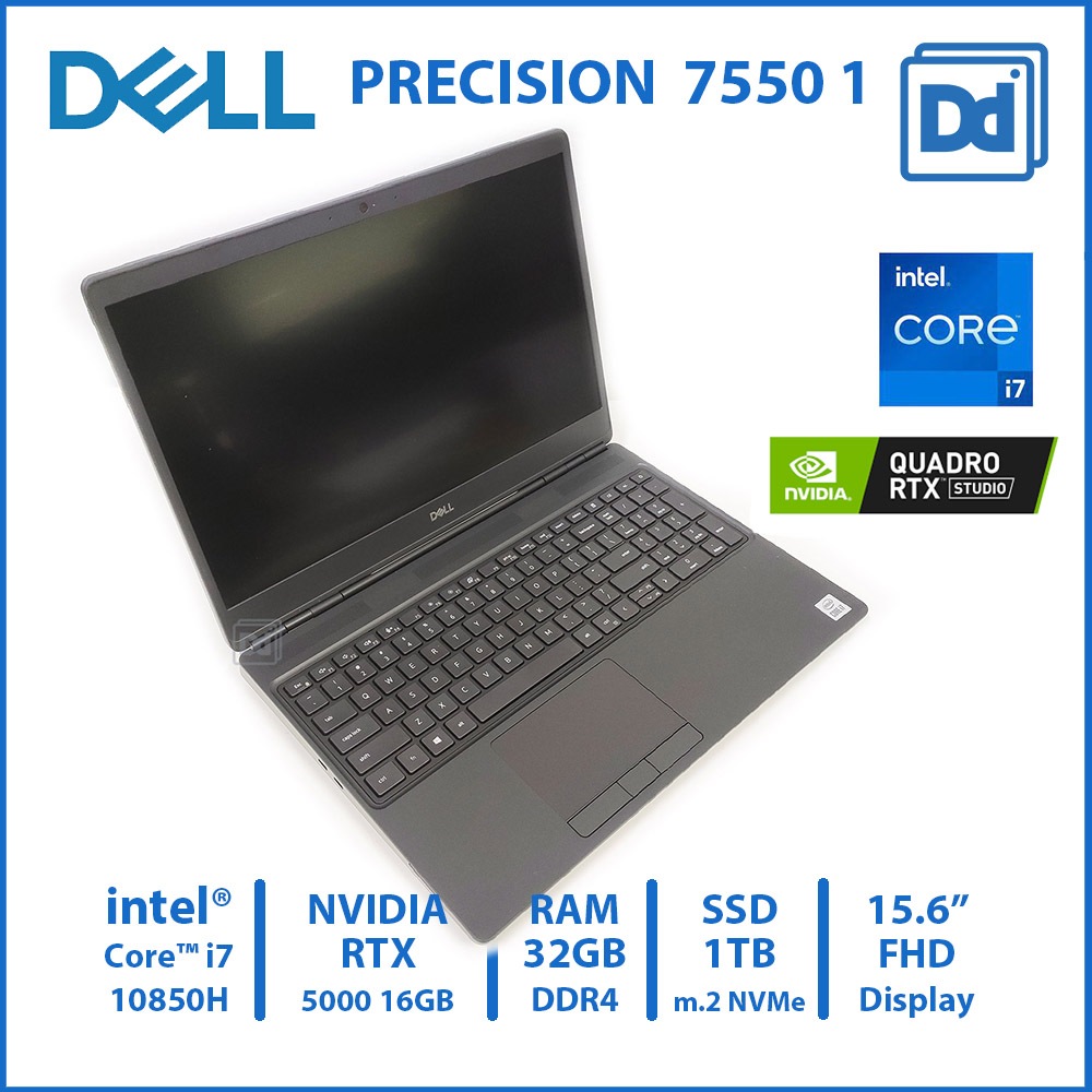 DELL PRECISION 7550 INTEL i7-10850H NVIDIA RTX 5000 16GB RAM 32GB NVMe ...