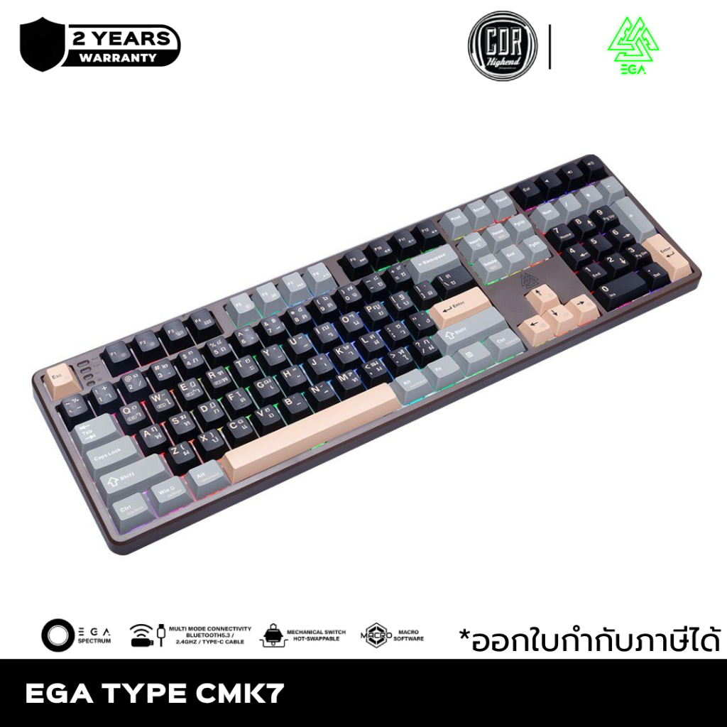 EGA คีย์บอร์ดเกมมิ่ง TYPE CMK7 โหมดBT, wireless,สาย Mechanical Full RGB ...