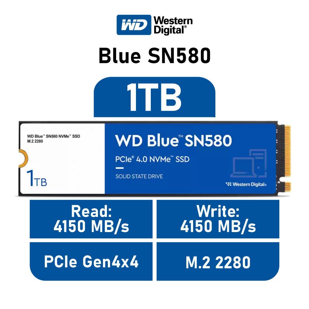 1TB SSD (เอสเอสดี) WD BLUE SN580 - PCIe 4x4/NVMe M.2 2280 (WDS100T3B0E ...