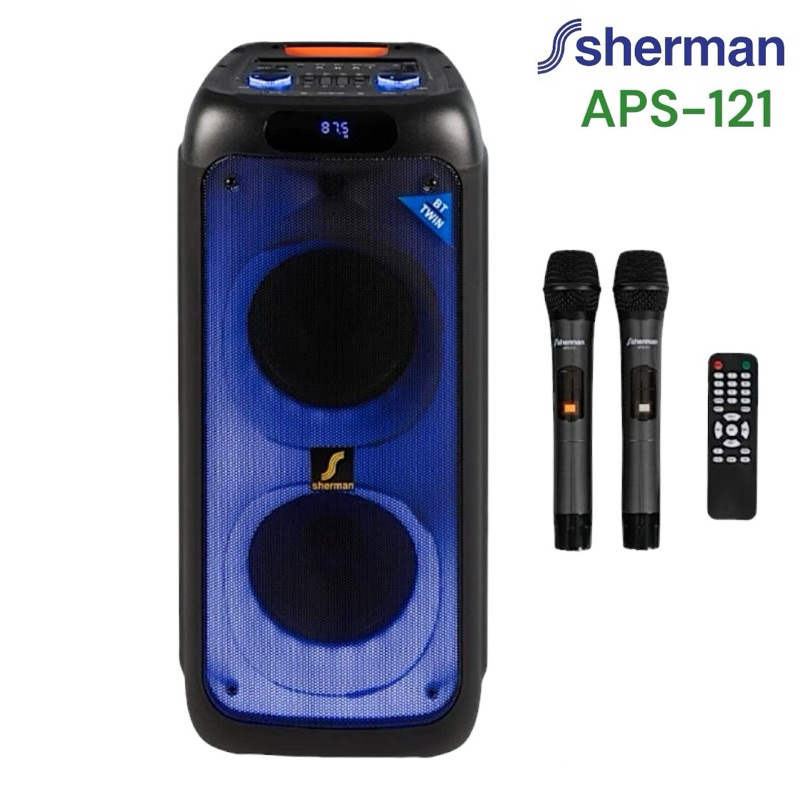 SHERMAN APS-121 ลำโพงบลูทูธเคลื่อนที่ 8 นิ้ว พร้อมไมค์ 2ตัว กำลังขับ 80W | Shopee Thailand