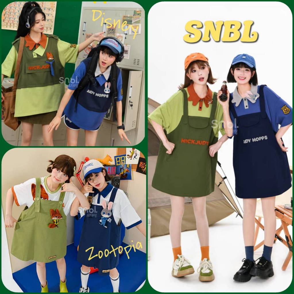 [Pre-order]Snbl x Disney เสื้อยืดแขนสั้นสไตล์สองชิ้น Zootopia เสื้อคู่ดิสนีย์ซูโทเปีย เดรสเอี๊ยม ...