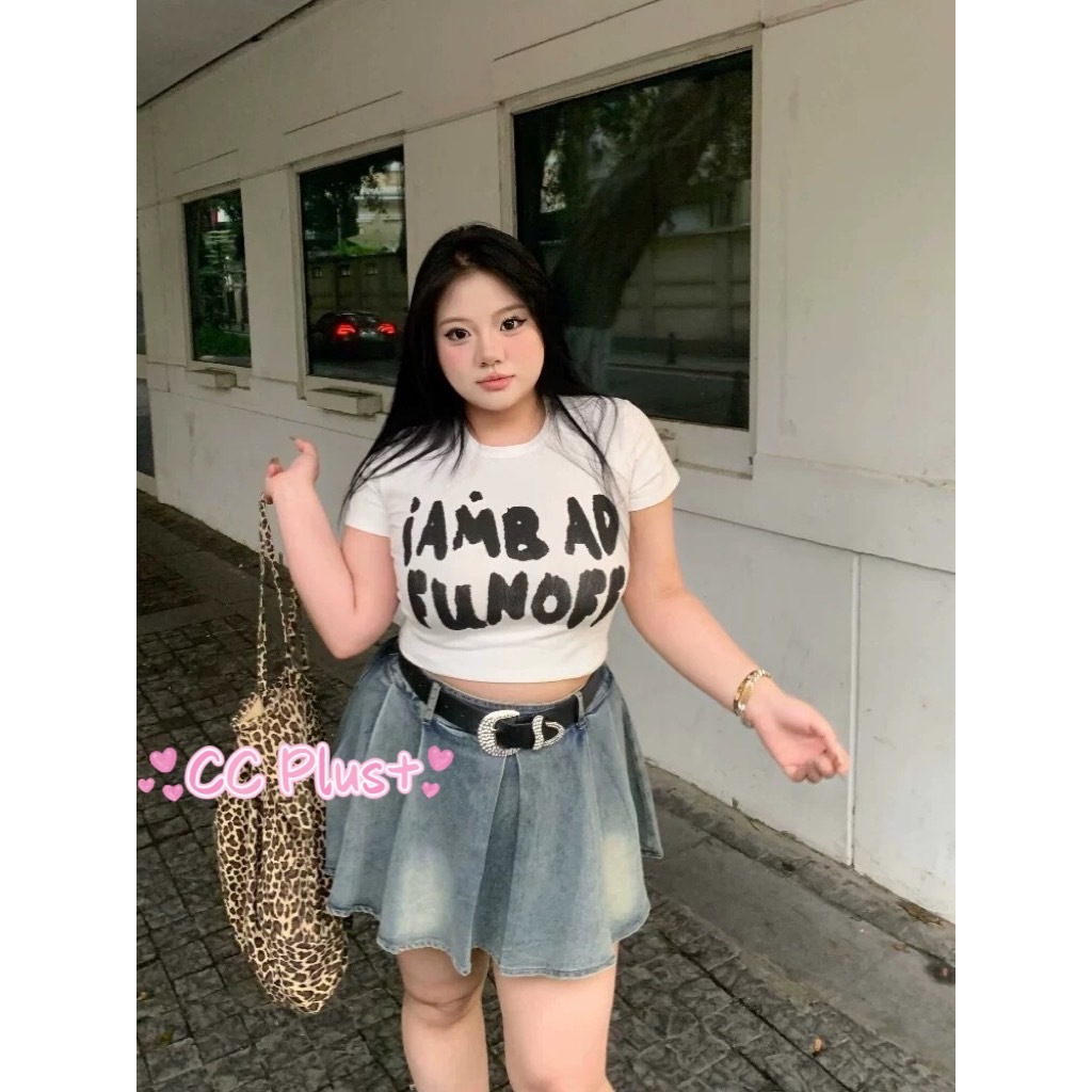 CiCii Plus+ (H93262) เสื้อครอปแขนสั้นคอกลม สกรีนลาย ใส่ได้ทุกวัน ไม่มี ...