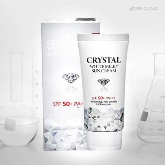 📌พร้อมส่ง ของแท้💯3W Clinic Crystal White Milky Sun Cream SPF50+ PA+++ มิลค์กี้ ซัน ครีมบำรุงผิว ...