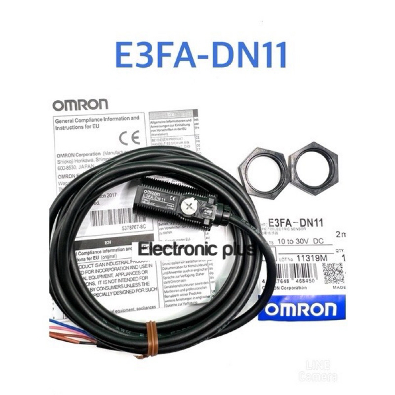 PHOTO SENSOR E3FA-DN11 ระยะจับ 100mm NPN 10-30VDC ทรงกระบอก M18 สายยาว 2m โฟโตอิเล็กทริคเซนเซอร์ ...