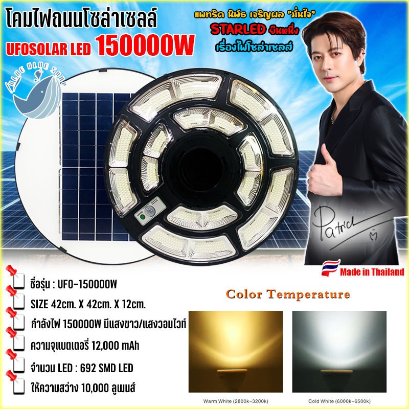 ไฟจานกลม สว่างยันเช้า UFO 150000W 692LED ของดี UFO Square Light ไฟโซล่าเซลล์ Solar Street Light ...