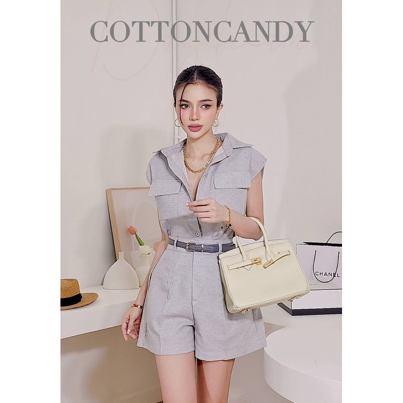 Molly Set ชุดเซ็ทผ้าฝ้ายลินิน สีเทาสวยละมุนมาก แถมฟรีเข็มขัด
