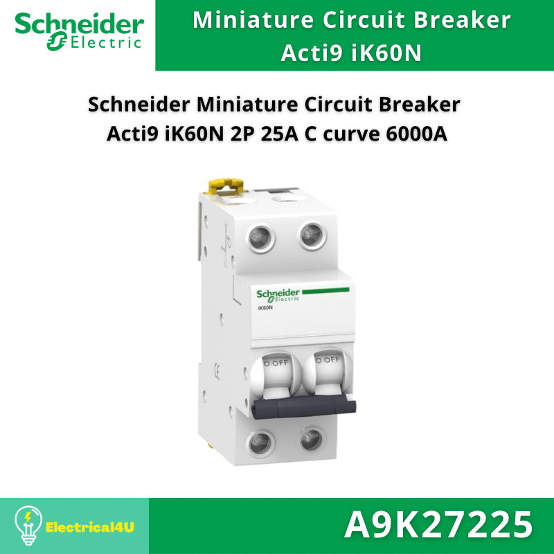 Schneider Electric A9K27225 Miniature Circuit Breaker Acti9 iK60N 2P 25A C curve 6000A | Shopee ...