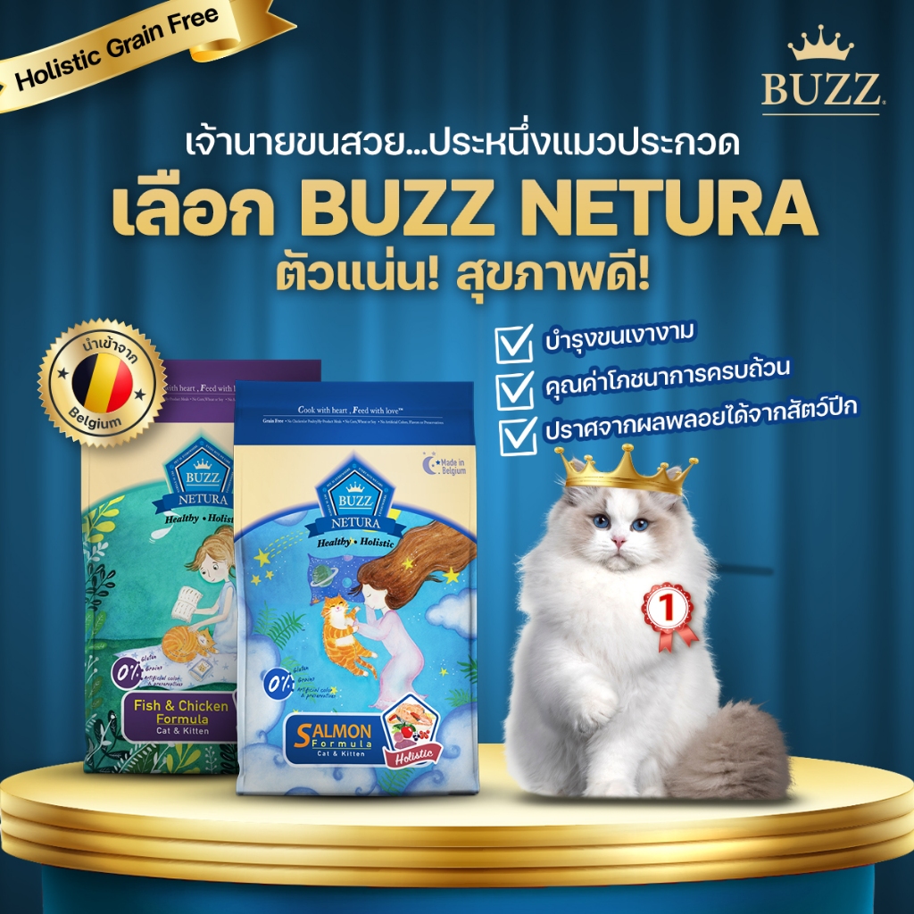 อาหารแมว บัซซ์ 1 กิโล Buzz Netura / Protein x Holistic Cat Food 1 kg ...