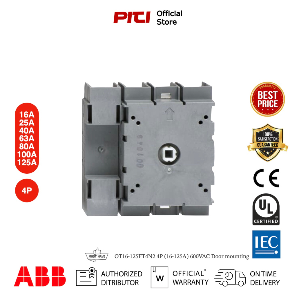 ABB OT80FT4N2 80A 4P 37kW Switch Disconnector OT Door mounting โดยติดตั้งยึดบนฝาประตูไม่มีฟิวส์ ...
