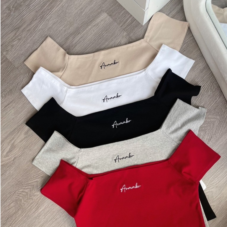 Cutety top เสื้อปาดไหล่แขนสั้น งานปัก (ผ้ายูนิ) สาวอวบใส่ได้ - S56 ...