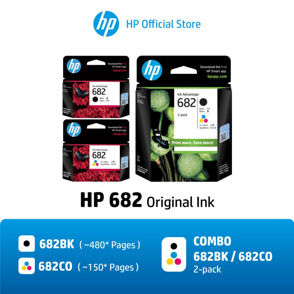 [ HP Official มีส่งด่วน ] ตลับหมึก HP 682 Black/Tri-Color Original Ink ...