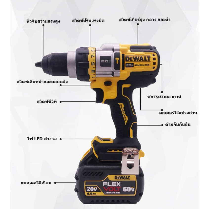 DEWALT DCD996 20Vไขควงกระแทกไร้แปรงถ่าน เครื่องมือไฟฟ้าไร้สายพร้อม ...
