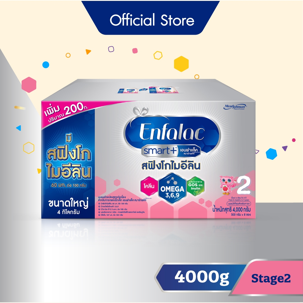 นมผง เอนฟาแล็ค สมาร์ทพลัส มีสฟิงโกไมอีลิน สูตร2 (4000 กรัม) Enfalac Smart+ Stage2 (4000 g ...