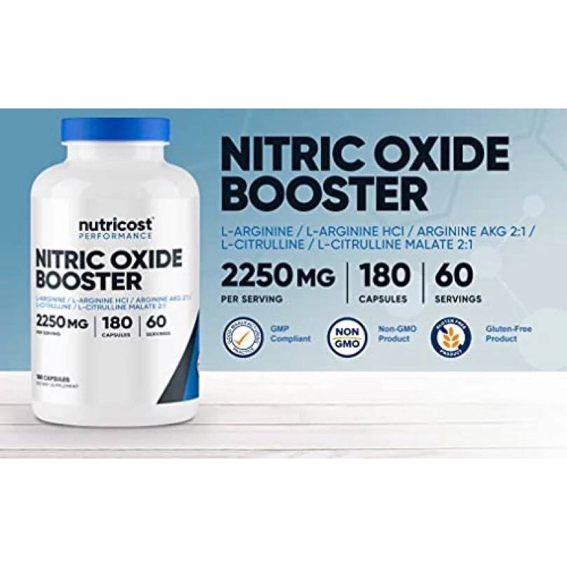 Nutricost Nitric Oxide Booster 2250mg, 180 Capsules - 750mg Per Casule, 60 Servings - Gluten ...