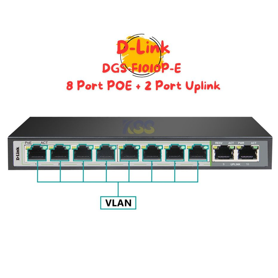 Gigabit Switching Hub D-LINK (DGS-F1010P-E) 8 Port POE + 2 Port Uplink ...