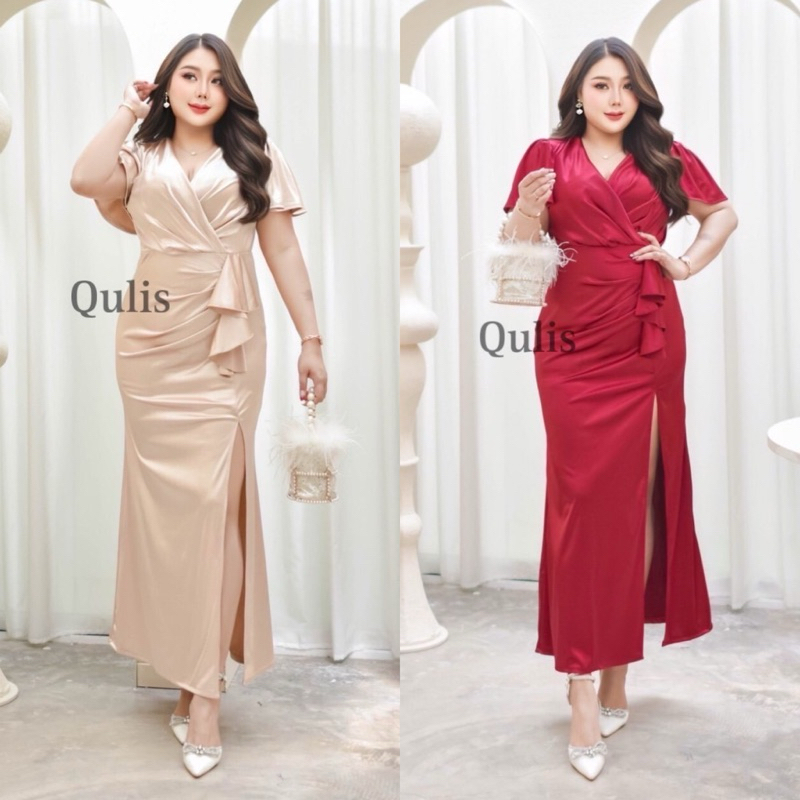 Janny เดรสสาวอวบ Bigsize Plussize XXL ชุดออกงาน ชุดราตรี ผ้าซาติน | Shopee Thailand