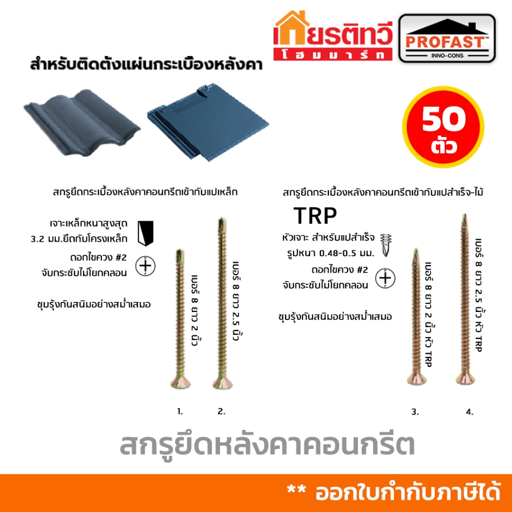 สกรูยึดกระเบื้องคอนกรีต โปรฟาส์ท Profast 1 ถุง มีหลายขนาดให้เลือก | Shopee Thailand