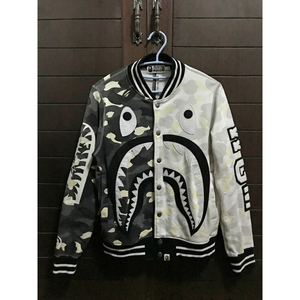 A Bating Ape Bape Glow in the Dark City Camo Shark Varsity Jacket S ...