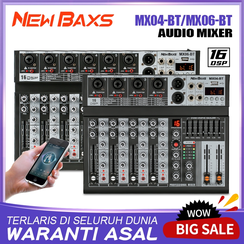 NEW BAXS ผสมมิกเซอร์มืออาชีพ 6 ช่อง/4 ช่อง MX06-BT/MX04-BT เครื่องผสมสัญญาณ EQ Effector 16DSP ...