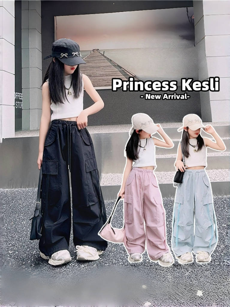 PRINCESS KESLI สไตล์เกาหลี กางเกงคาร์โก้เด็ก ขายาวกว้าง สไตล์กีฬา ...