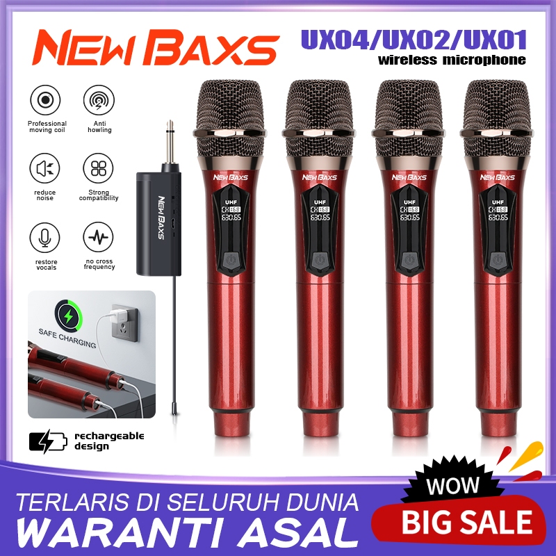 NEW BAXS UX04 ไมโครโฟนไร้สาย 4 ไมโครโฟนระยะที่ได้รับระยะทาง 50 ม. ระยะทาง UHF ไดรฟ์ระดับ KTV ...