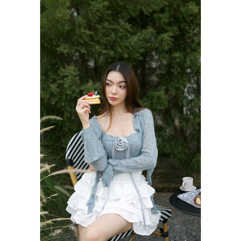 NO.478 EMILY SET เซ็ทเสื้อคล้องคอ + เสื้อคลุม แต่งกุหลาบ | Shopee Thailand