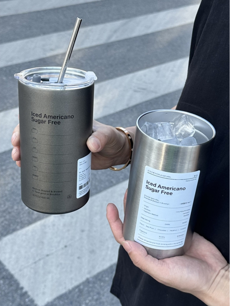 600ml INS ความจุขนาดใหญ่ แก้วเก็บความเย็น กระติกน้ำร้อนแก้วกาแฟสเตนเลสพร้อมหลอดดูดกระติกเก็บความ ...