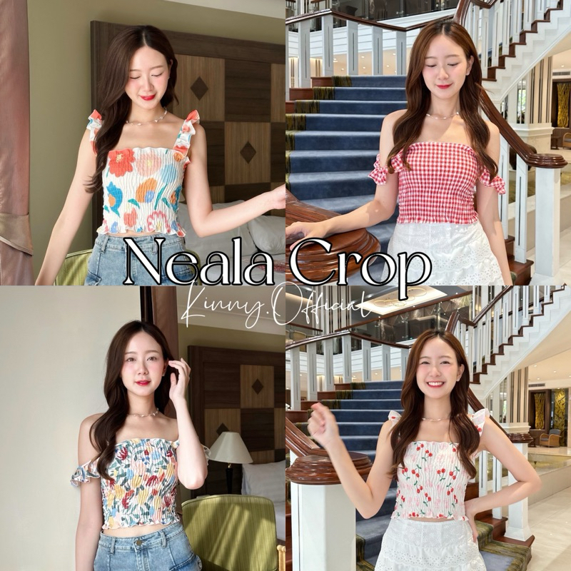 Neala Crop เสื้อครอปลายดอกไม้ผู้หญิง แต่งระบาย Lady Women Clothing ...