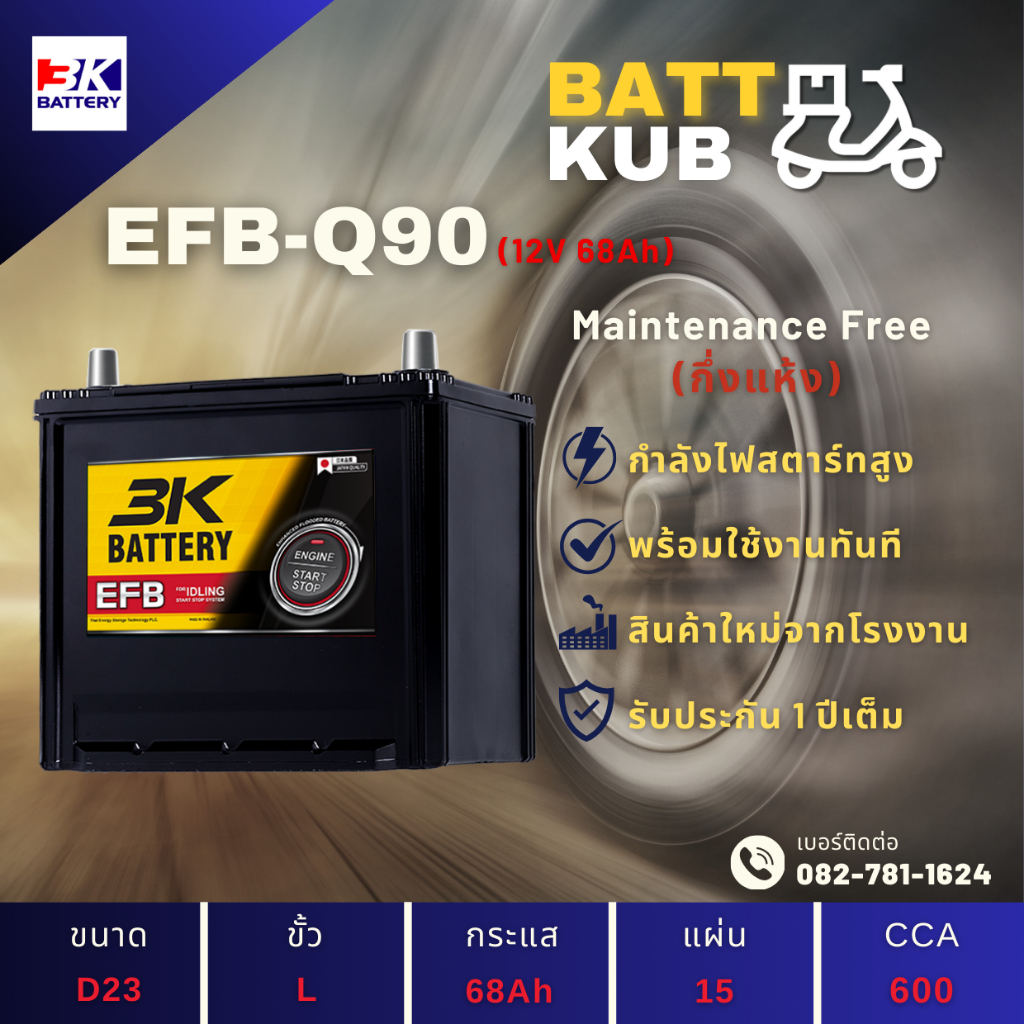 3K Battery Q90/Q-90 ระบบ Start-Stop แบตรถยนต์ แบตรถเก๋ง 68 แอมป์ ไฟแรงใหม่จากโรงงาน มีรับประกัน ...